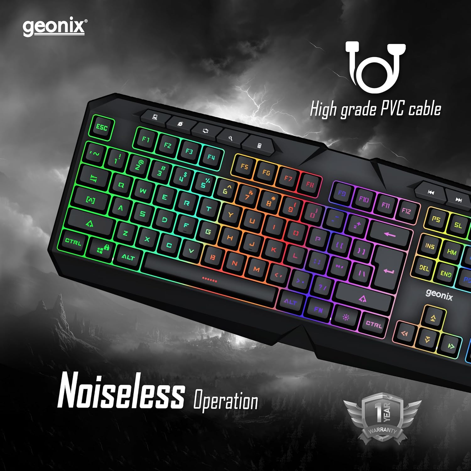 Geonix Cruiser Gaming Keyboard, Dedicated Multimedia Keys, Noiseless ...